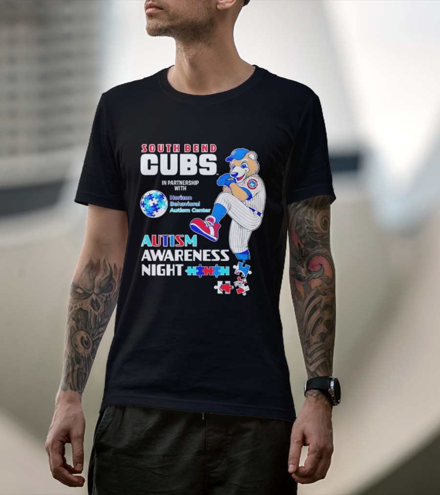 South Bend Cubs Autism Awareness Night Horizon Behavioral Autism Center Partnership T-Shirt