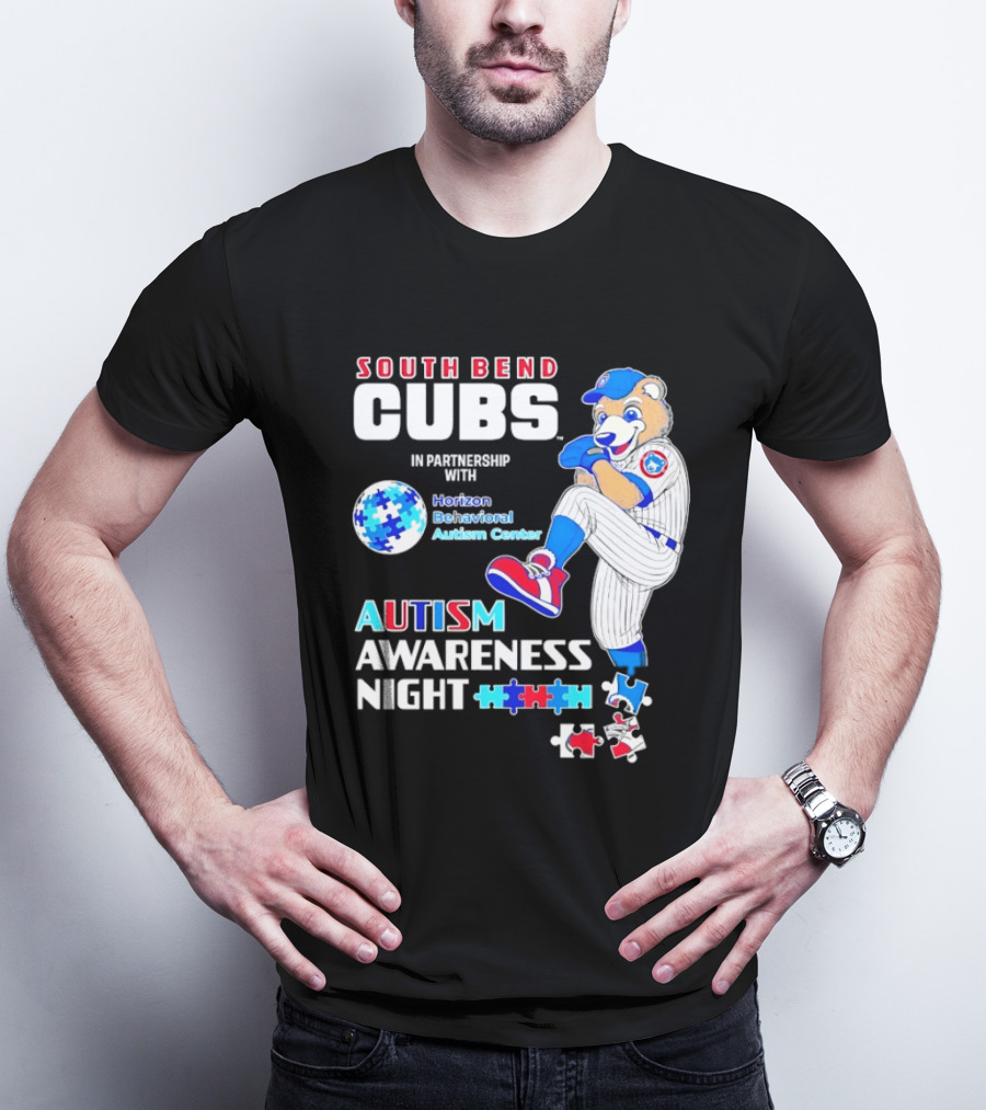 South Bend Cubs Autism Awareness Night Horizon Behavioral Autism Center Partnership T-Shirt