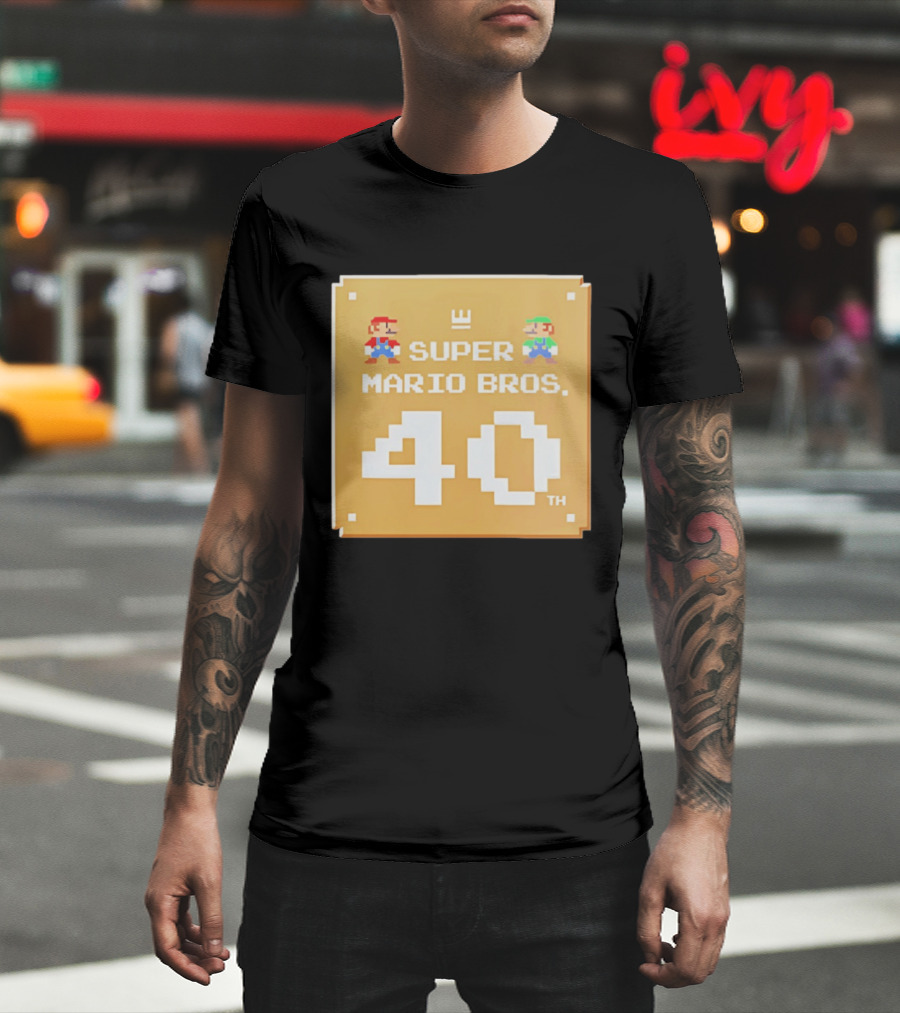 Super Mario Bros 40th Anniversary Mario Luigi Pixel T-Shirt
