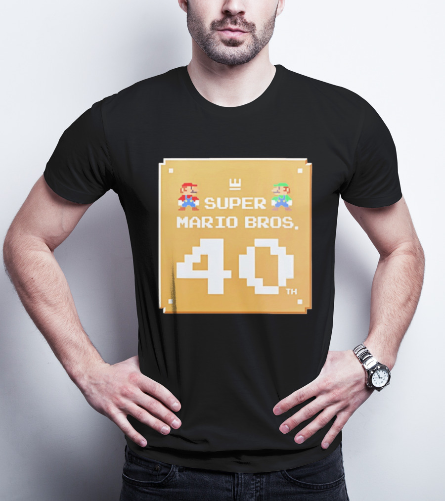 Super Mario Bros 40th Anniversary Mario Luigi Pixel T-Shirt