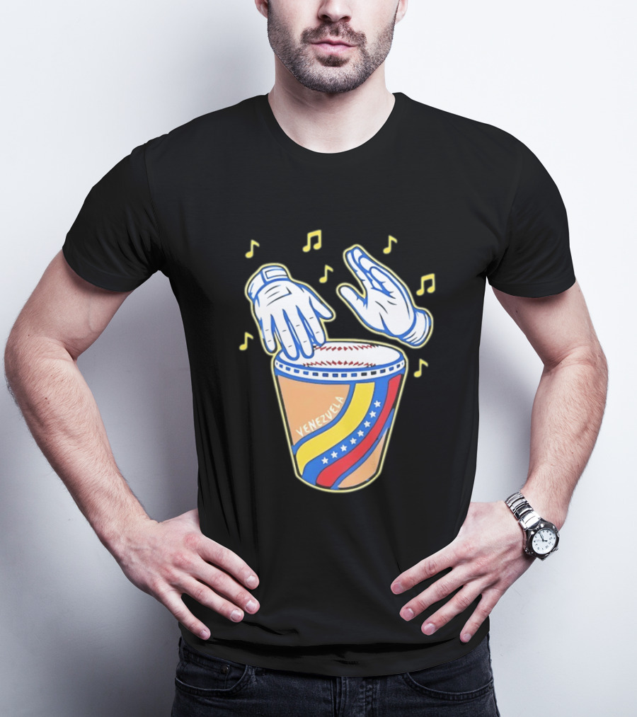 Venezuela Baseball Drum With Music Notes And Gloves T-Shirt