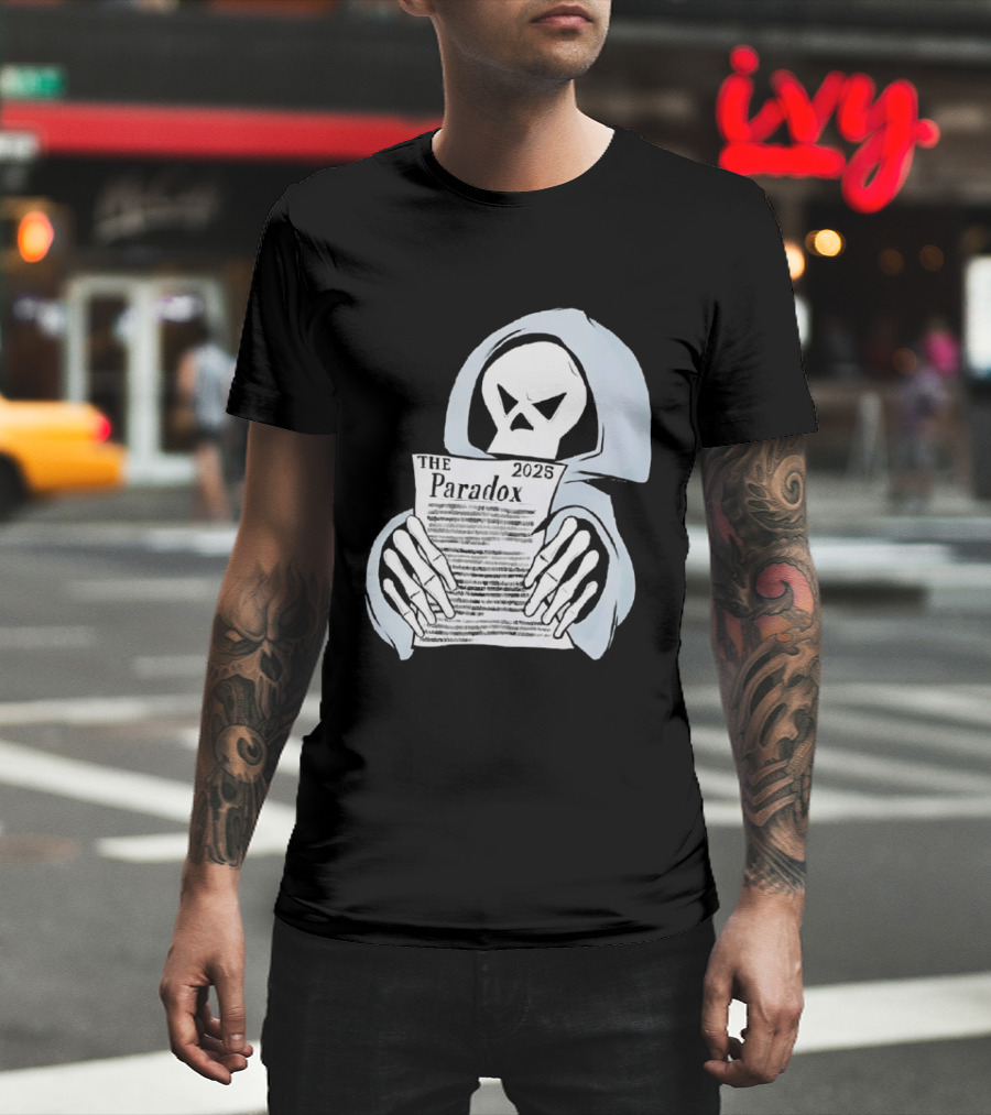 The Paradox Skull Grim Reaper Holding 2023 Newspaper T-Shirt