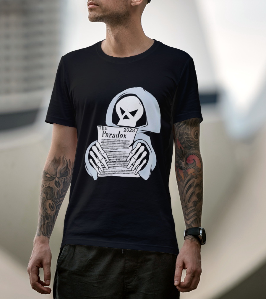 The Paradox Skull Grim Reaper Holding 2023 Newspaper T-Shirt