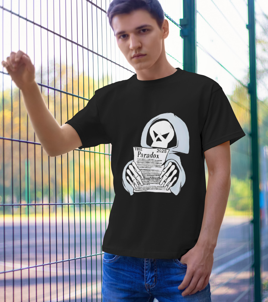 The Paradox Skull Grim Reaper Holding 2023 Newspaper T-Shirt