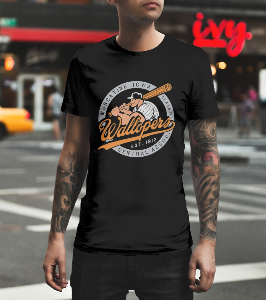 Muscatine Iowa Wallopers Central Assoc Est 1912 Baseball T-Shirt