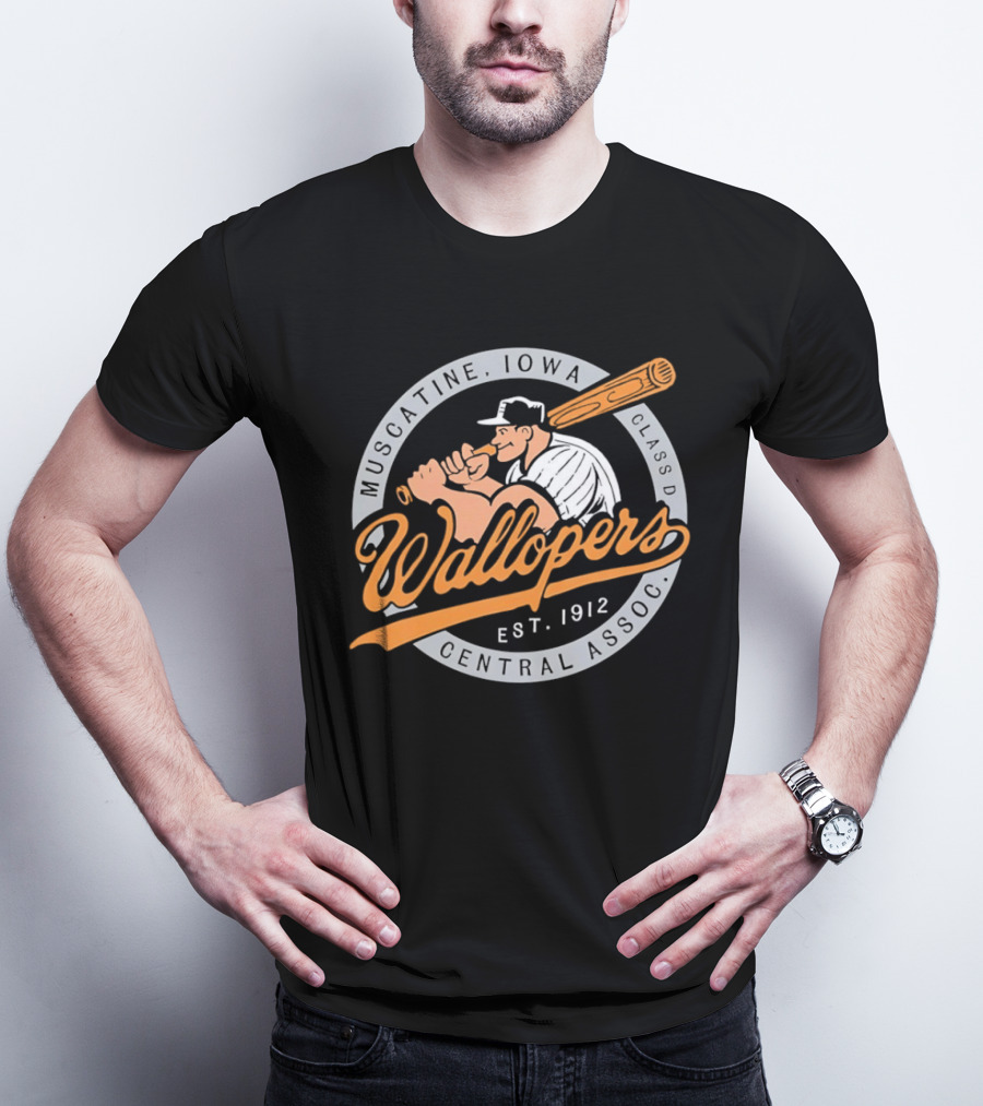 Muscatine Iowa Wallopers Central Assoc Est 1912 Baseball T-Shirt