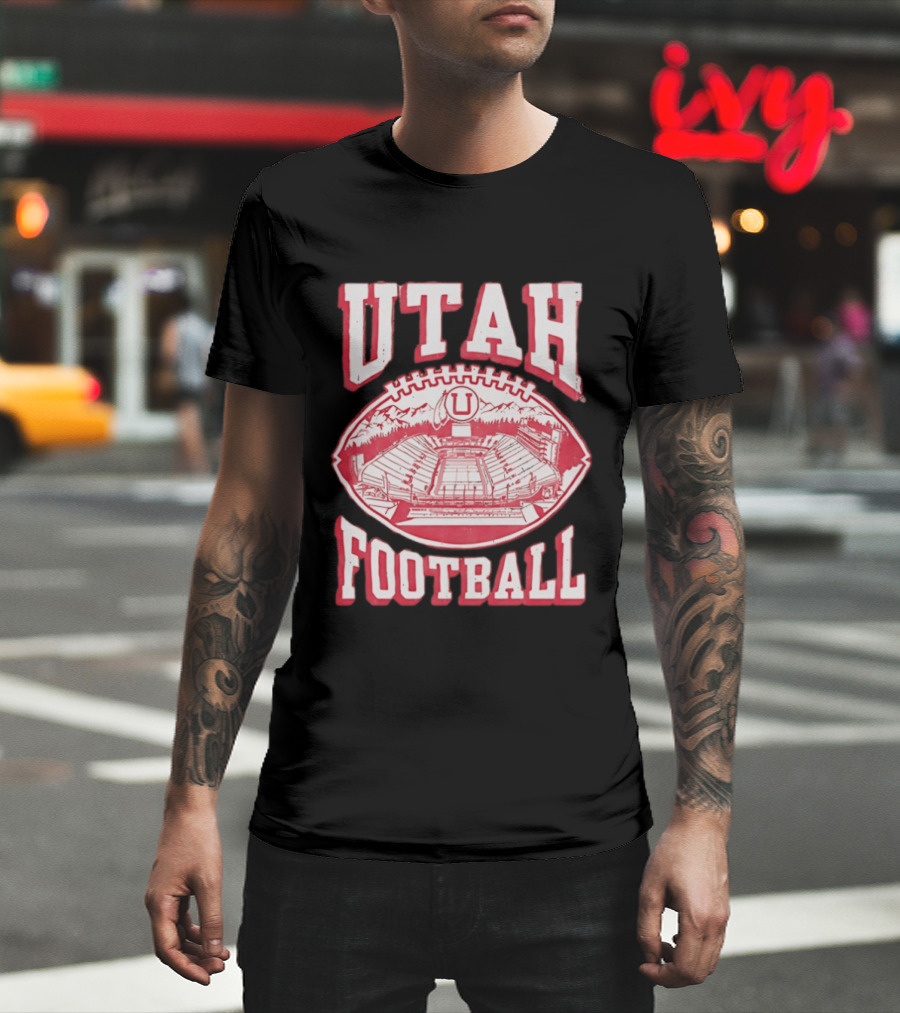 Utah Utes Football Stadium Illustration With Mountain T-Shirt