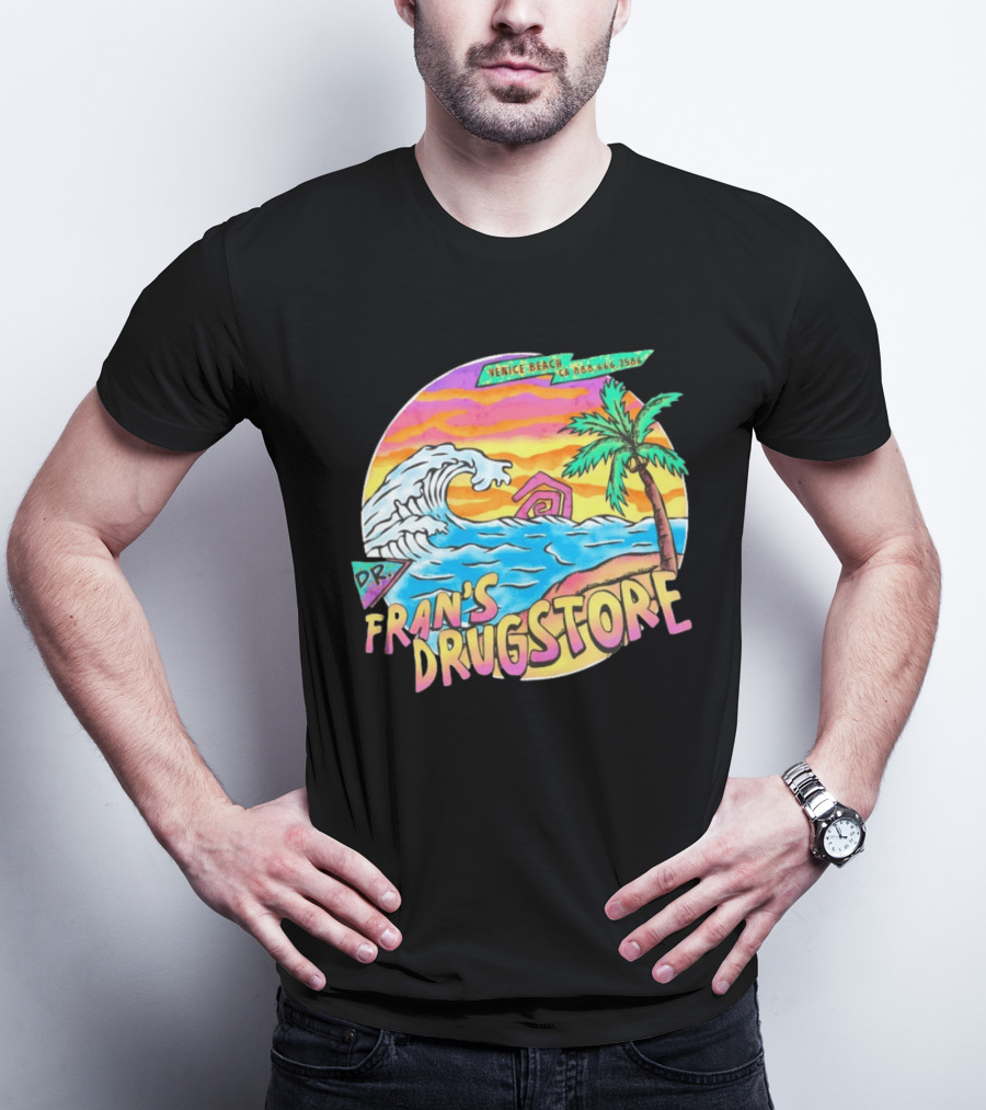 Venice Beach Dr. Fran's Drugstore Surf Wave Tropical Scene T-Shirt