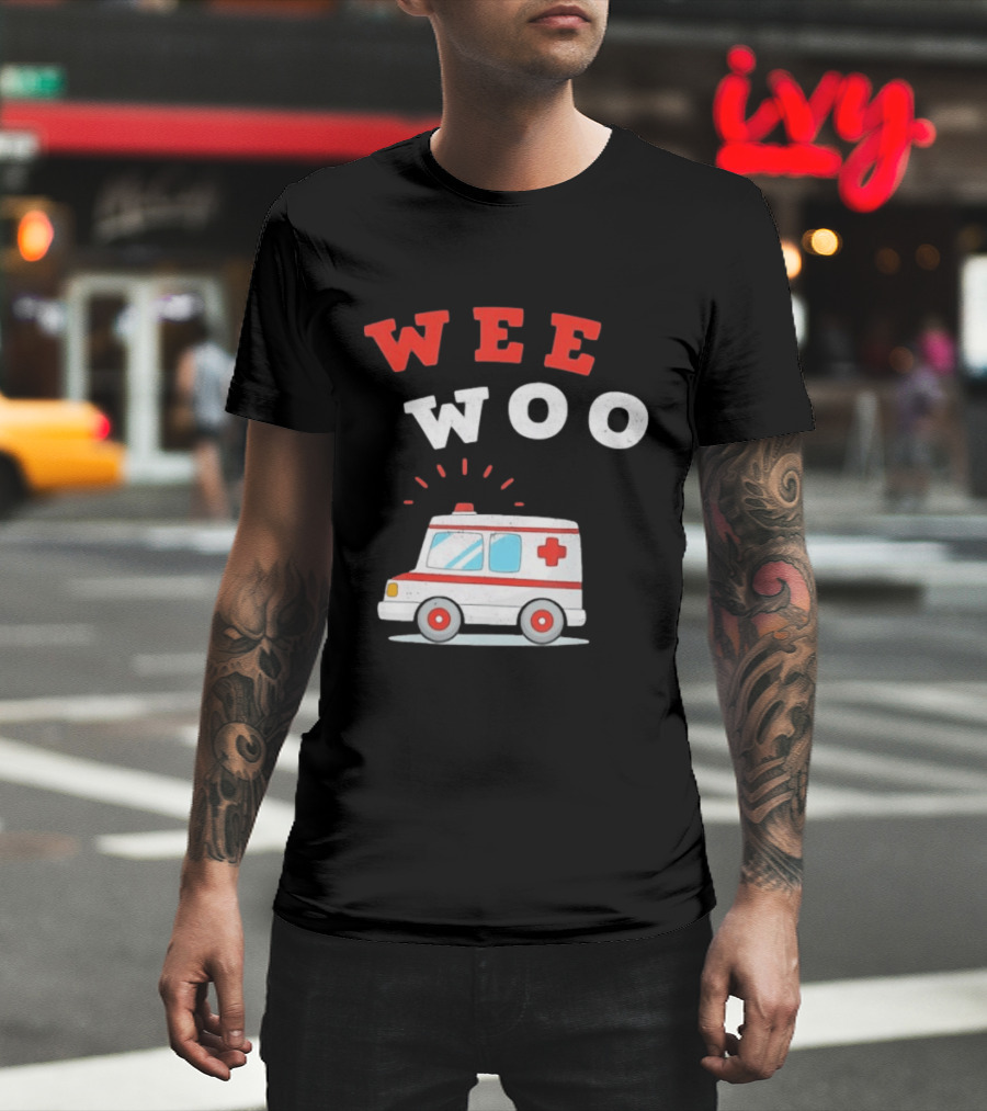 Wee Woo Cartoon Ambulance Emergency Vehicle Rescue Red And White T-Shirt