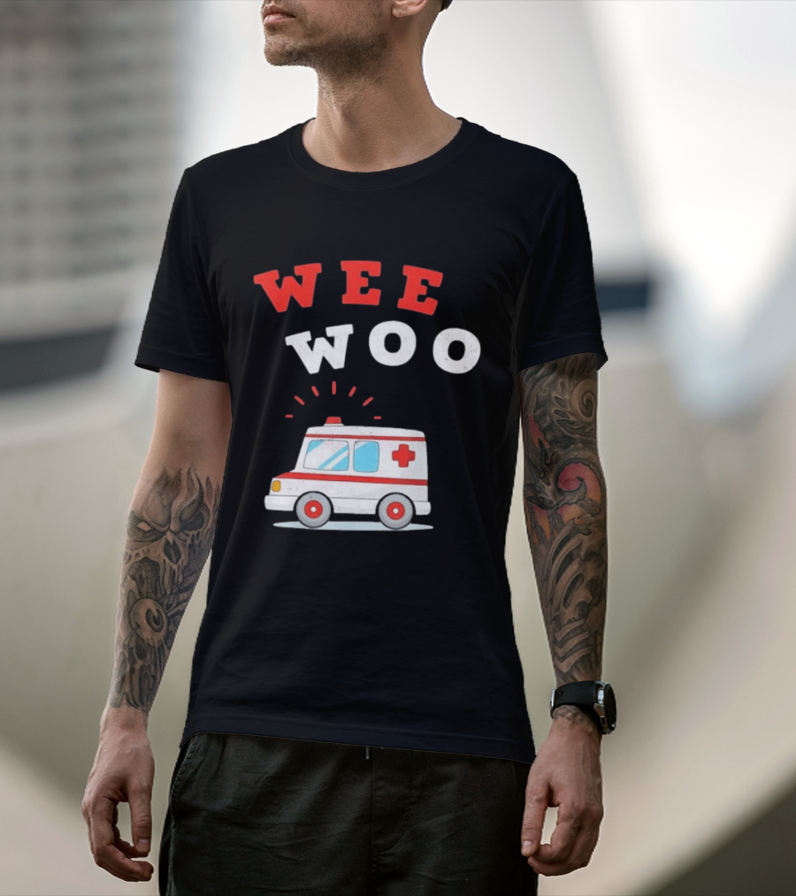 Wee Woo Cartoon Ambulance Emergency Vehicle Rescue Red And White T-Shirt