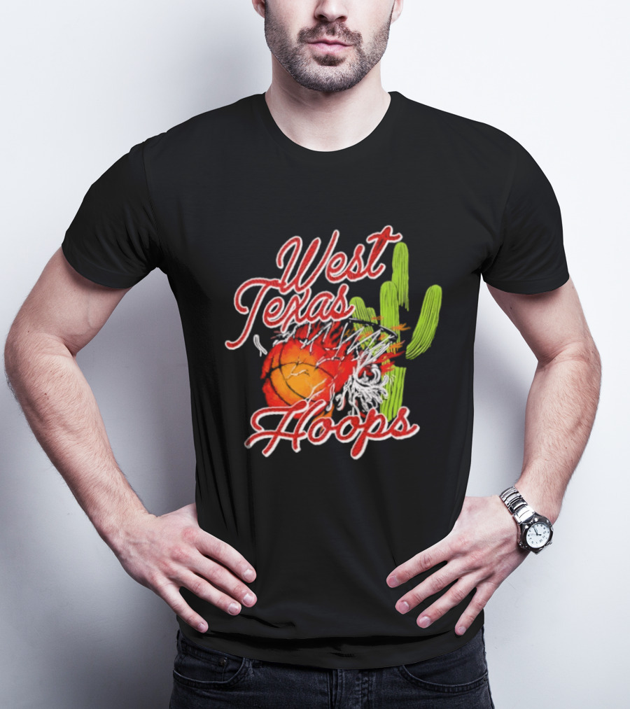 West Texas Hoops Flaming Basketball Desert Cactus Texas T-Shirt
