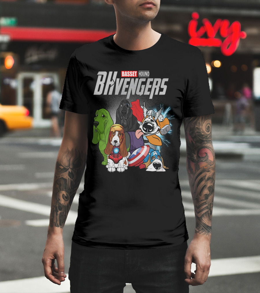 Basset Hound BHvengers Superhero Assembly T-Shirt