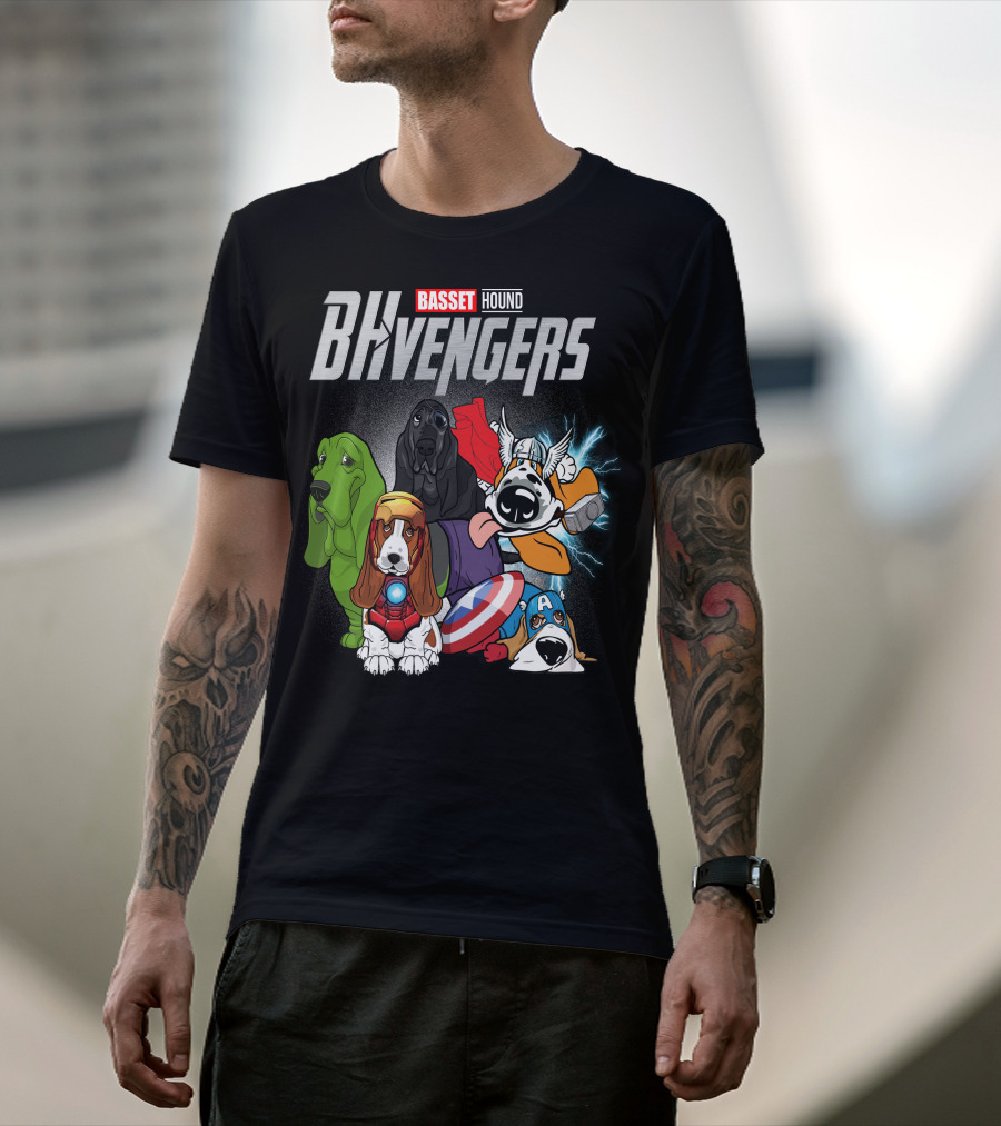 Basset Hound BHvengers Superhero Assembly T-Shirt
