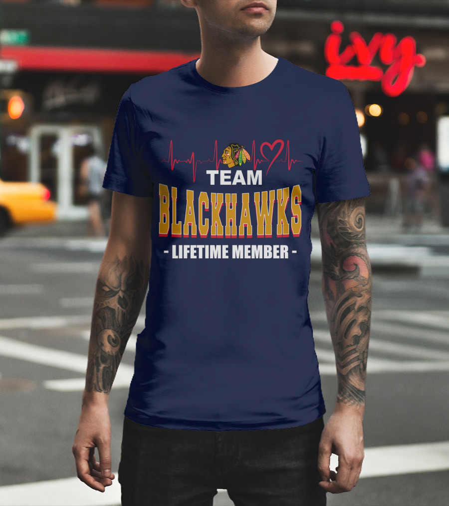 Team Blackhawks Lifetime Member Heartbeat T-Shirt