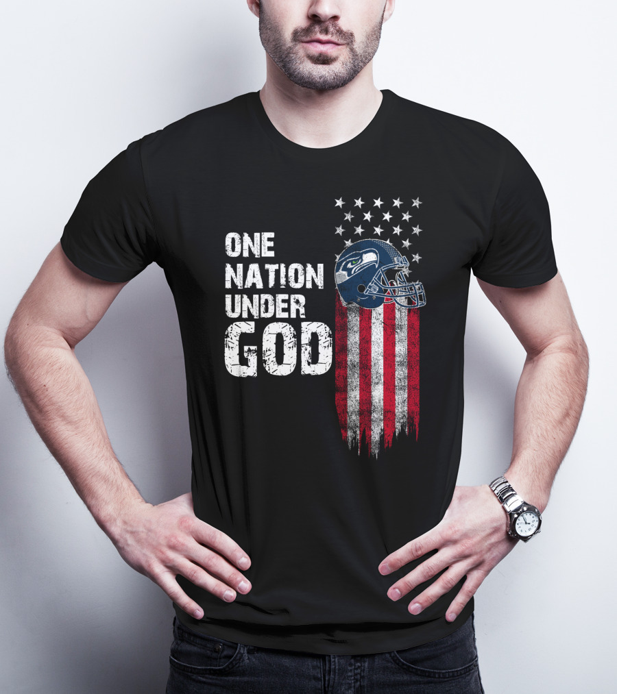 Seattle Seahawks One Nation Under God Flag Helmet T-Shirt