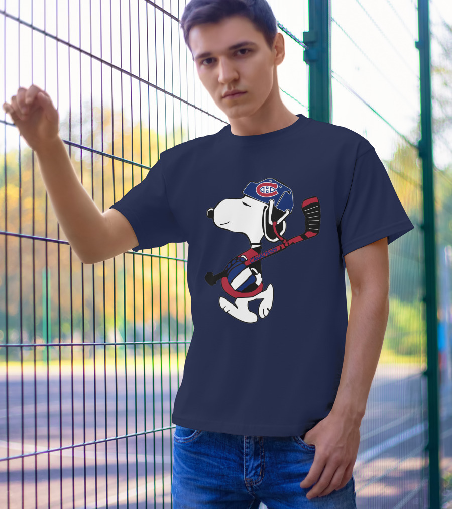 Snoopy Montreal Canadiens Hockey Helmet And Stick T-Shirt