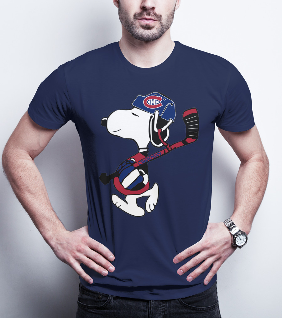 Snoopy Montreal Canadiens Hockey Helmet And Stick T-Shirt