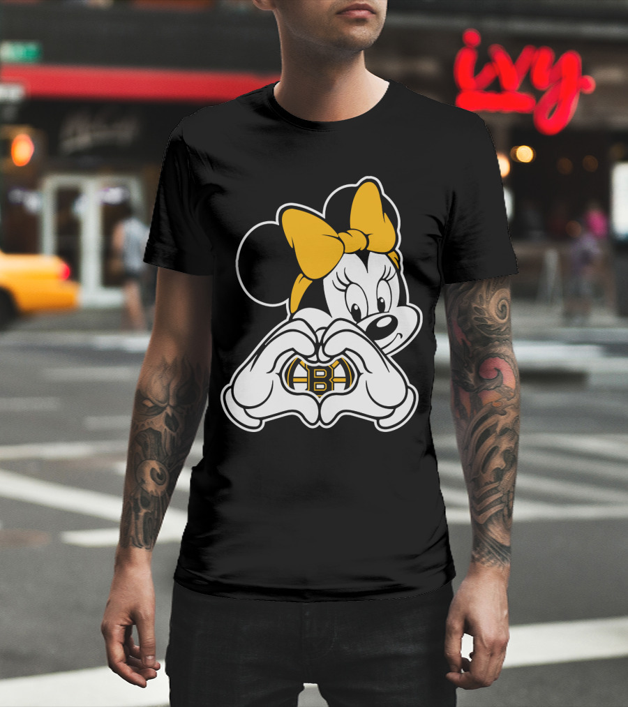 Boston Bruins Minnie Mouse Heart Hands T-Shirt