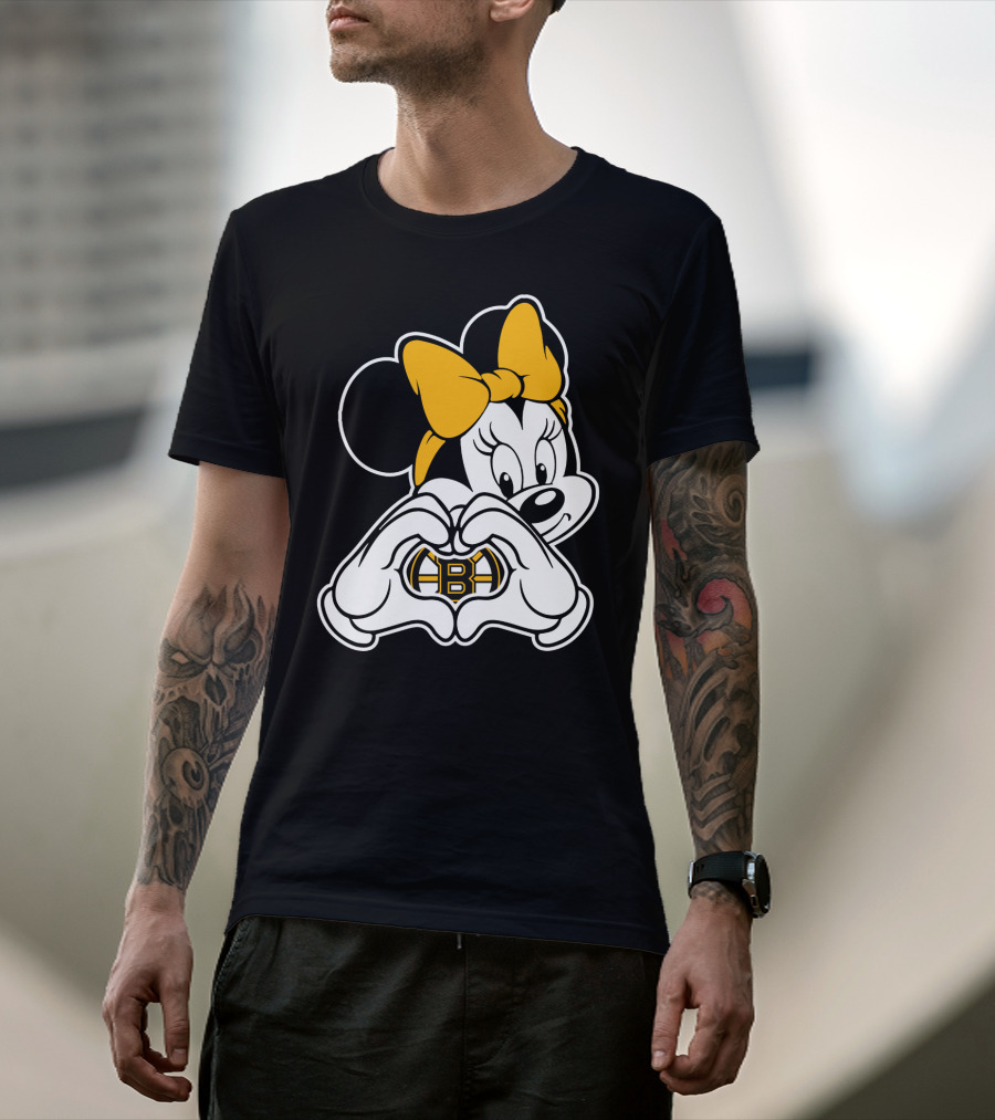 Boston Bruins Minnie Mouse Heart Hands T-Shirt