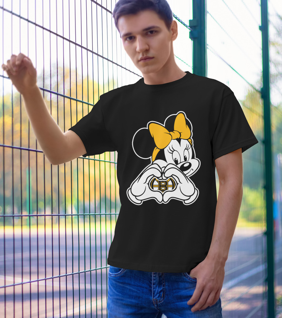 Boston Bruins Minnie Mouse Heart Hands T-Shirt