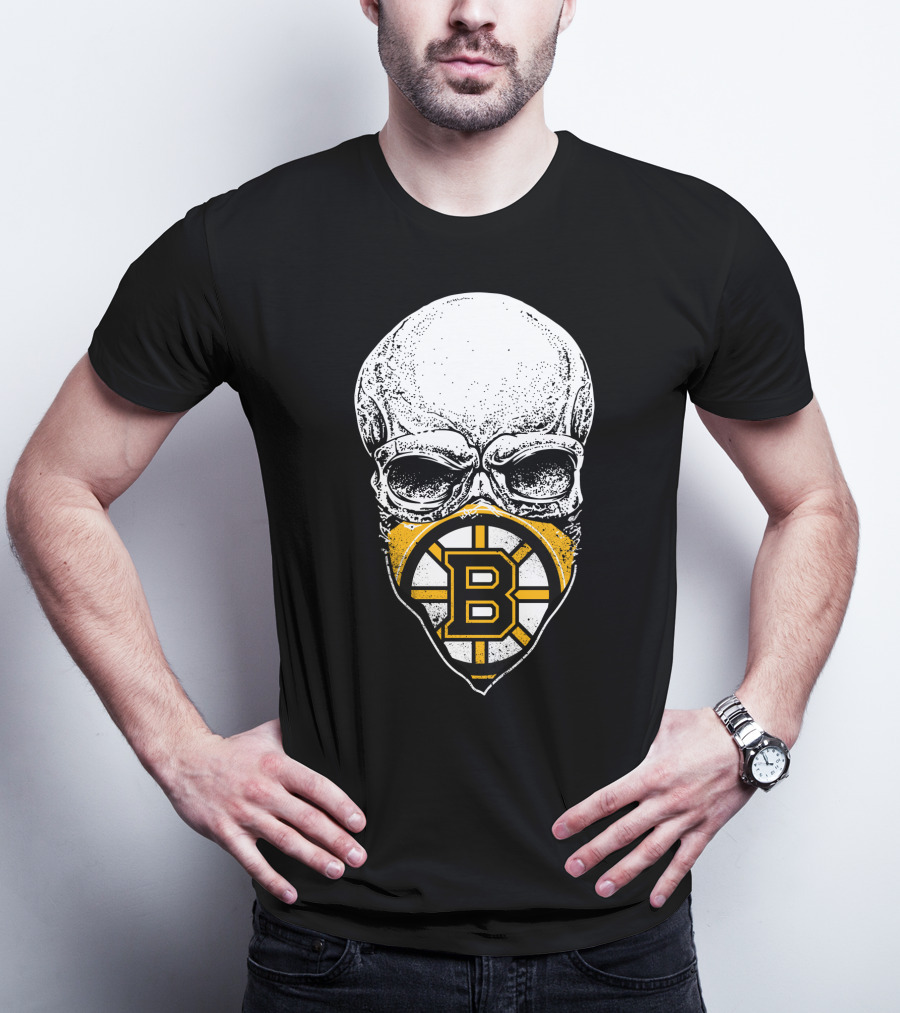 Boston Bruins Skull Mask Hockey T-Shirt