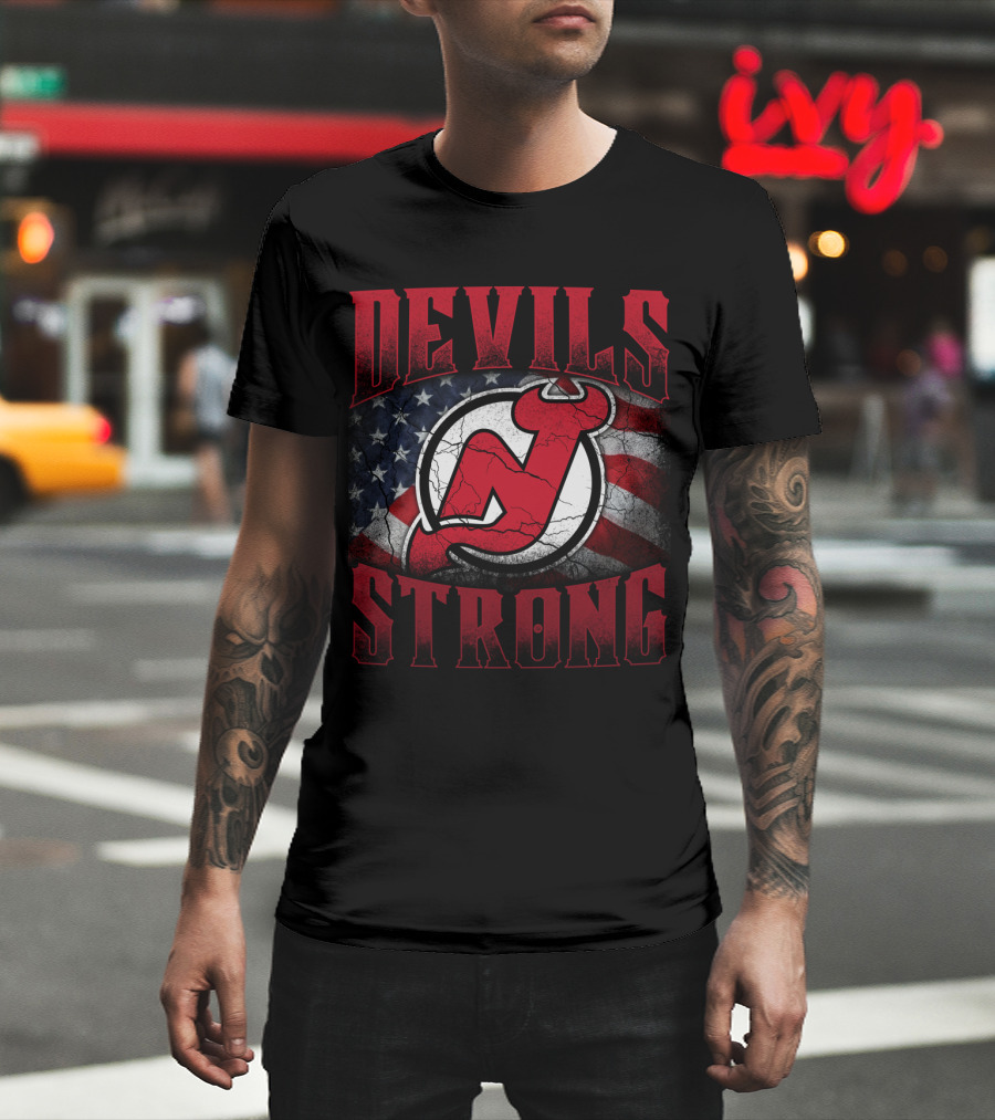 Devils Strong New Jersey Devils American Flag T-Shirt