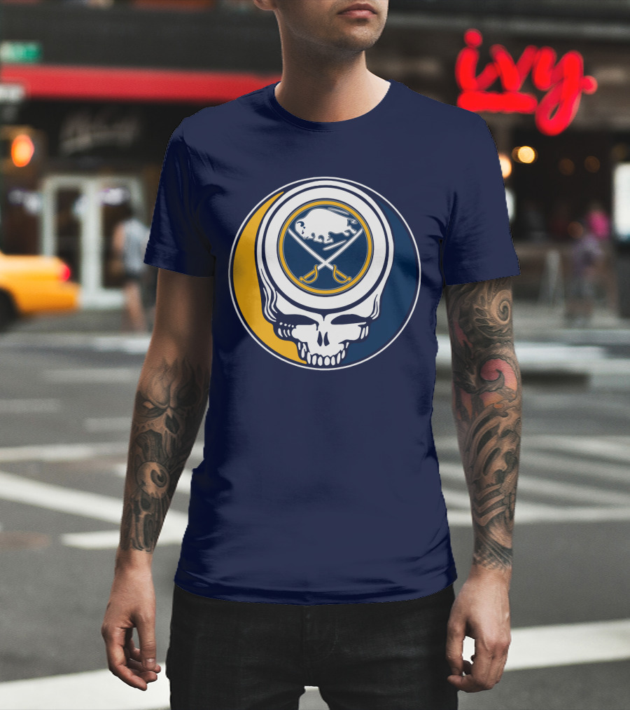 Buffalo Sabres Skull Logo Crossing Hockey Sticks And Circle T-Shirt