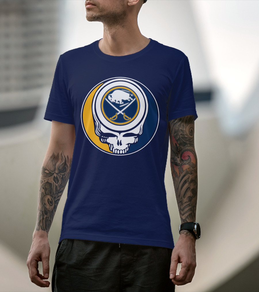 Buffalo Sabres Skull Logo Crossing Hockey Sticks And Circle T-Shirt