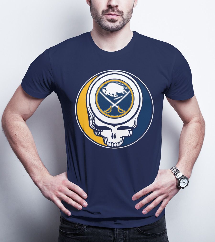 Buffalo Sabres Skull Logo Crossing Hockey Sticks And Circle T-Shirt