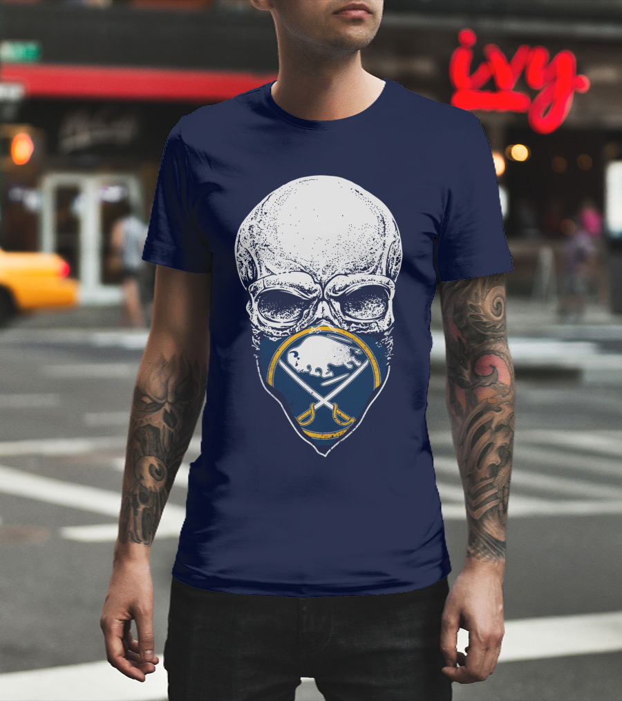 Buffalo Sabres Skull Mask Emblem With Crossed Sabres And Buffalo Silhouette T-Shirt