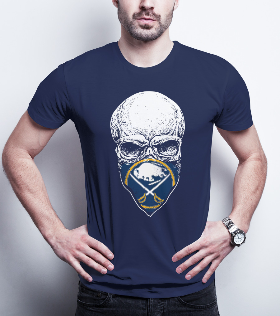 Buffalo Sabres Skull Mask Emblem With Crossed Sabres And Buffalo Silhouette T-Shirt