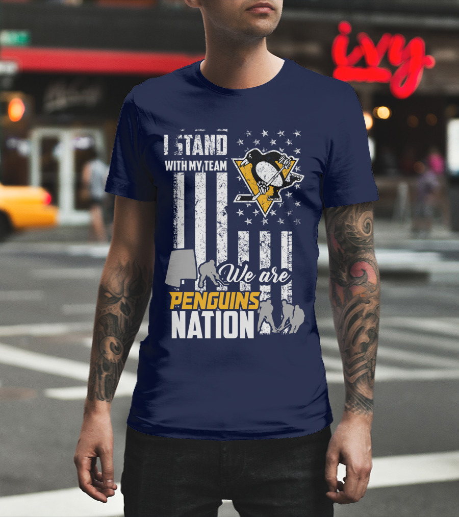 I Stand With My Team We Are Penguins Nation Stars Stripes Hockey Players T-Shirt