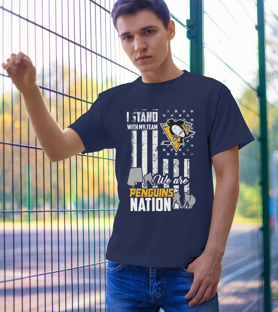 I Stand With My Team We Are Penguins Nation Stars Stripes Hockey Players T-Shirt