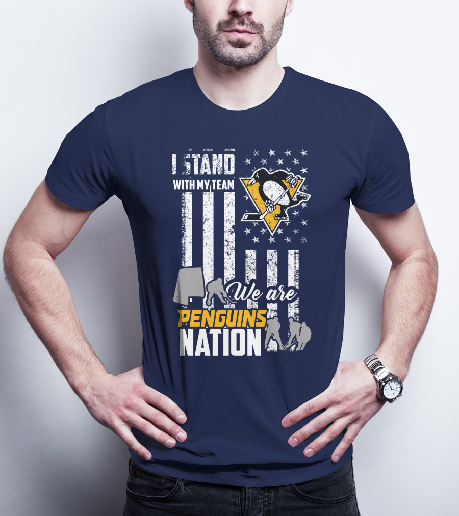 I Stand With My Team We Are Penguins Nation Stars Stripes Hockey Players T-Shirt