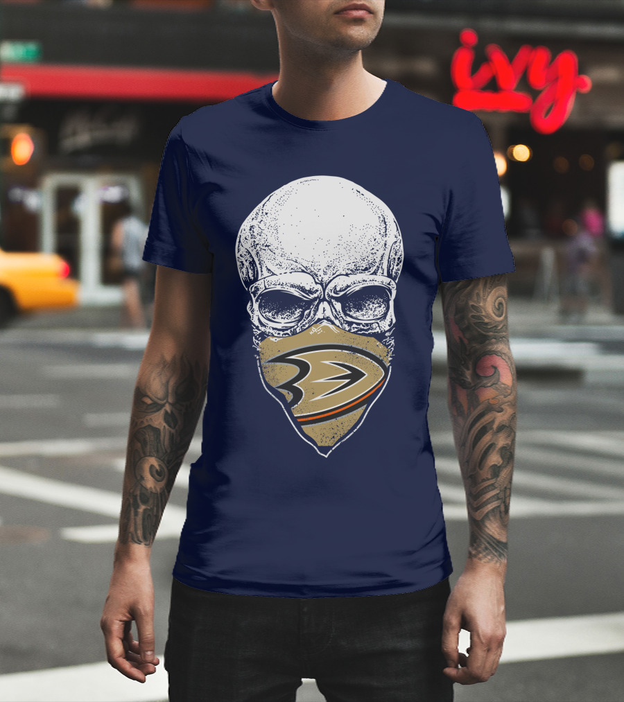 Anaheim Ducks Skull With Team Logo Mask T-Shirt