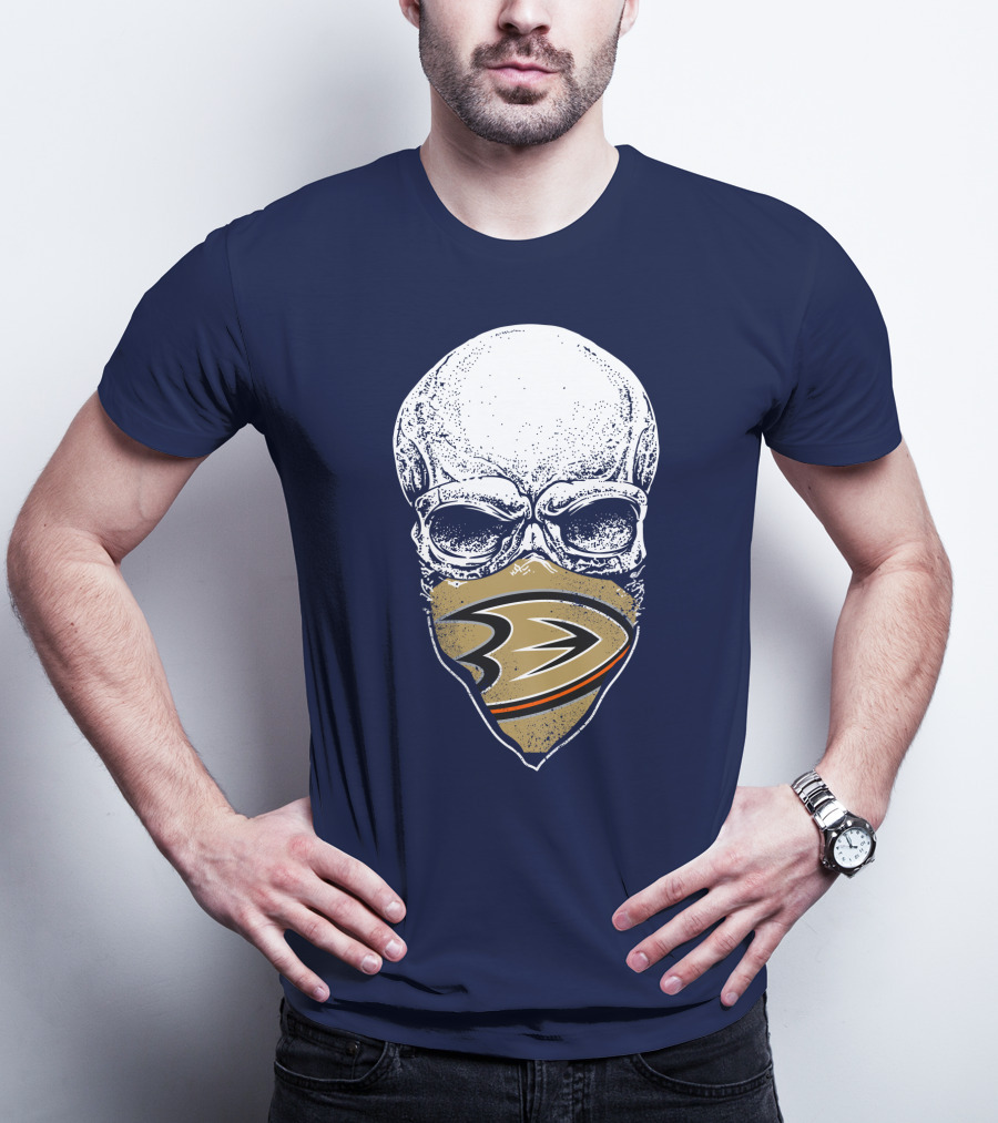 Anaheim Ducks Skull With Team Logo Mask T-Shirt