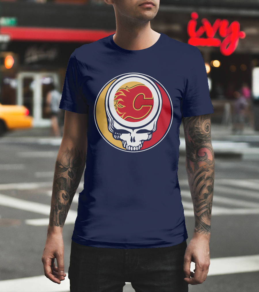 Calgary Flames Grateful Dead Skull Logo Fan Merchandise T-Shirt
