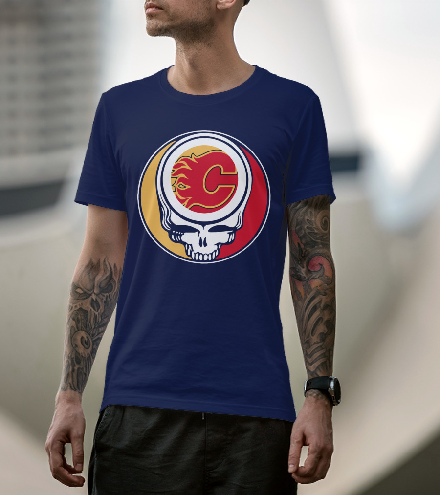 Calgary Flames Grateful Dead Skull Logo Fan Merchandise T-Shirt