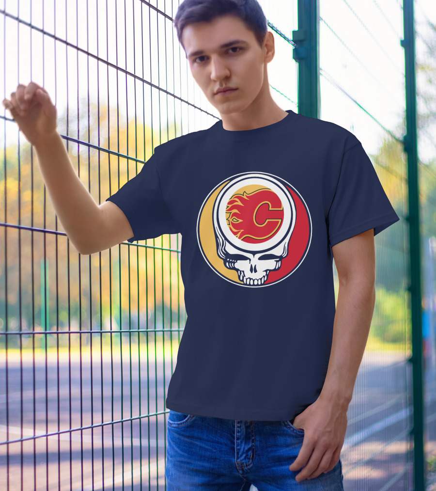 Calgary Flames Grateful Dead Skull Logo Fan Merchandise T-Shirt