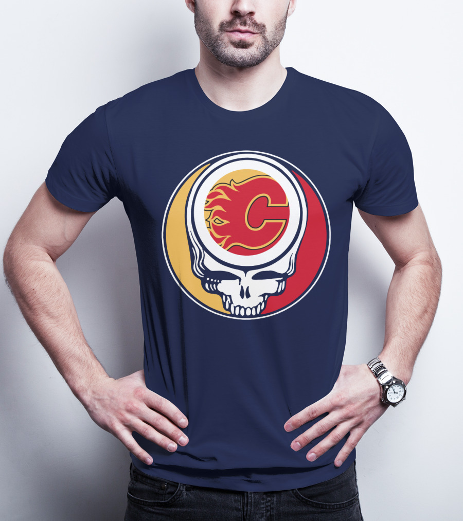 Calgary Flames Grateful Dead Skull Logo Fan Merchandise T-Shirt