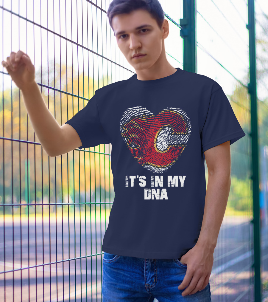 Calgary Flames Heart It's In My Dna Fingerprint T-Shirt