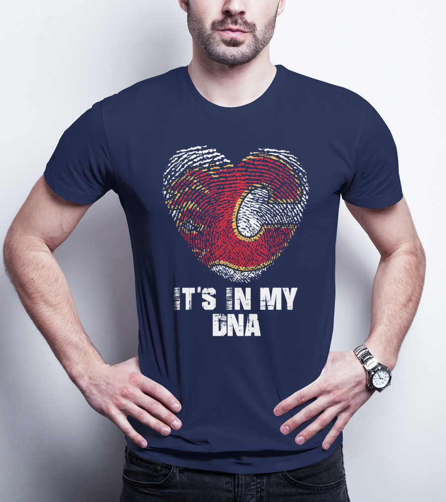 Calgary Flames Heart It's In My Dna Fingerprint T-Shirt