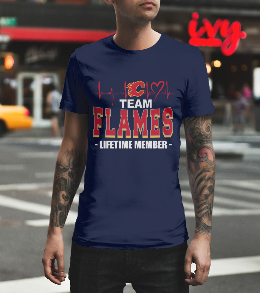 Team Calgary Flames Lifetime Member Heartbeat T-Shirt