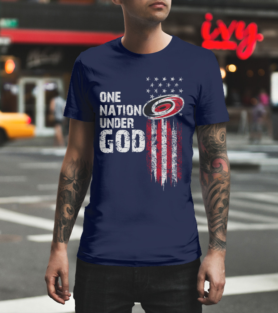 One Nation Under God Carolina Hurricanes Flag Stars T-Shirt