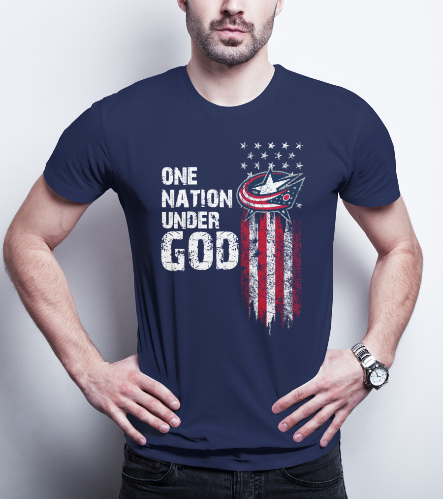 One Nation Under God Columbus Blue Jackets Flag Stars And Stripes T-Shirt