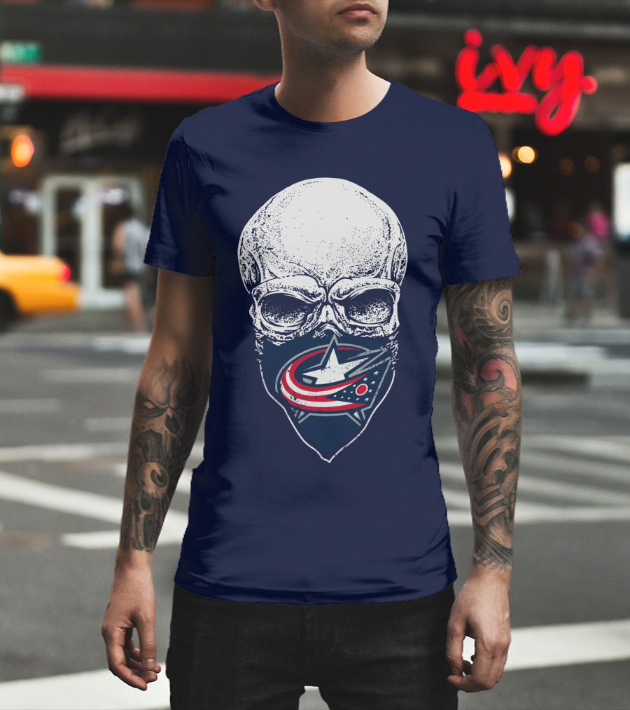 Columbus Blue Jackets Skull Bandana T-Shirt