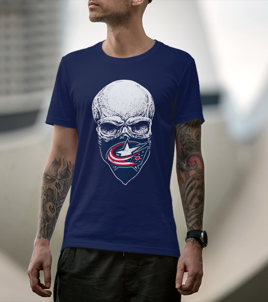 Columbus Blue Jackets Skull Bandana T-Shirt