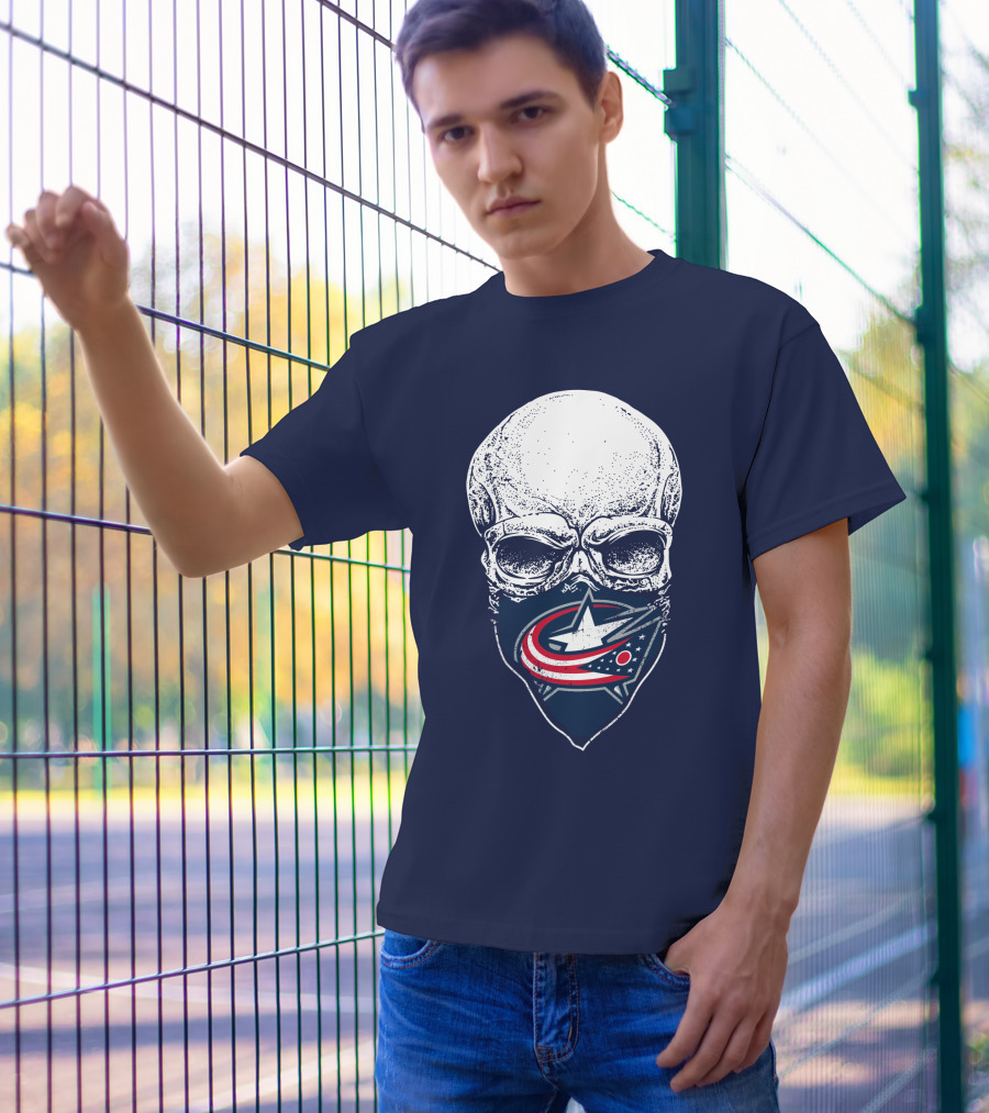 Columbus Blue Jackets Skull Bandana T-Shirt