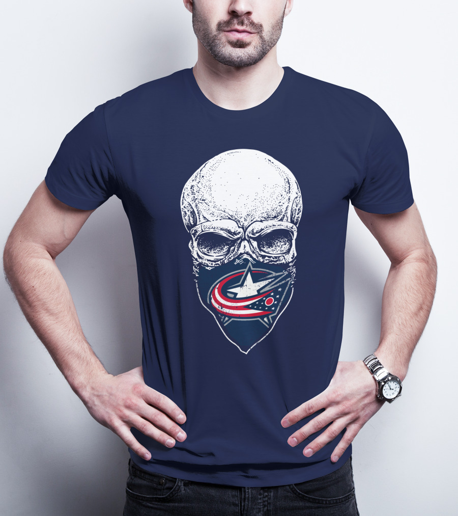 Columbus Blue Jackets Skull Bandana T-Shirt