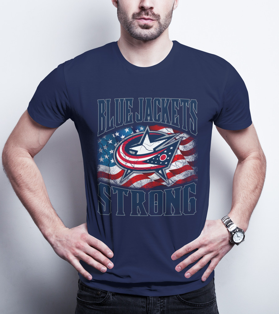Blue Jackets Strong American Flag T-Shirt